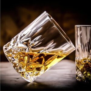 DH Whiskey Glasses Set of 4-11oz Old Fashioned Glasses for Bourbon, Scotch, Cognac -Crystal Diamond Patterned Glassware Tumblers Gift Whisky Glass with Elegant Box