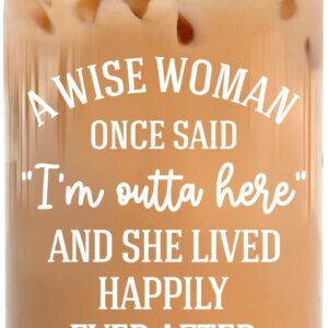 9CLEVER A Wise Woman Once Said I'm Outta Here - Retirement Gifts for Women, Coworker- Retirement Going Away Goodbye - Farewell Gifts for Coworkers, 16 Oz Can Glass