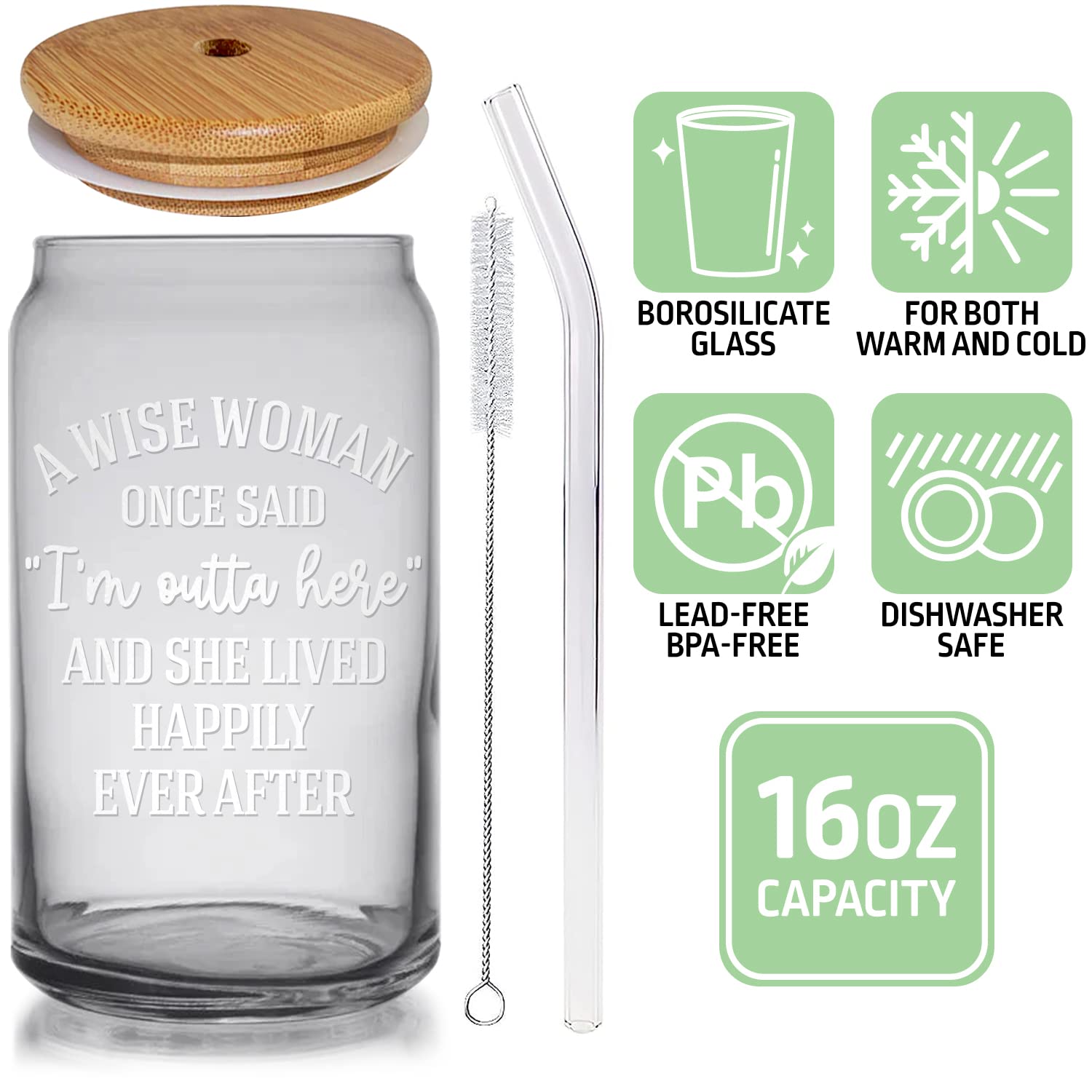 9CLEVER A Wise Woman Once Said I'm Outta Here - Retirement Gifts for Women, Coworker- Retirement Going Away Goodbye - Farewell Gifts for Coworkers, 16 Oz Can Glass