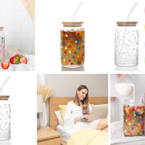 Care For Products Color Changing 16oz Soda Can Glass with Bamboo Lid and Glass Straw | Iced Coffee Cup | Can Shaped Glass with Color Changing Heart Design