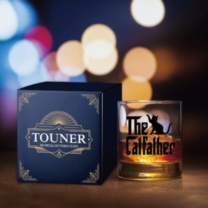 TOUNER The CatFather Whiskey Glasses, Funny Cat Whiskey Rocks Glass, Cat Lover Gifts For Him Cat Dads Cat Owner, Funny Birthday Gift For New Dad Daddy Stepdad, Unique Gift For Cat Lovers