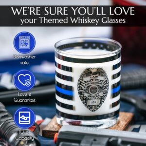 Greenline Goods Thin Blue Line Police Officer Whiskey Old Fashioned Glasses (Set of 2) - 10 oz - Classic Drinkware with Law Enforcement Flag Graphics - Shows Support for First Responders