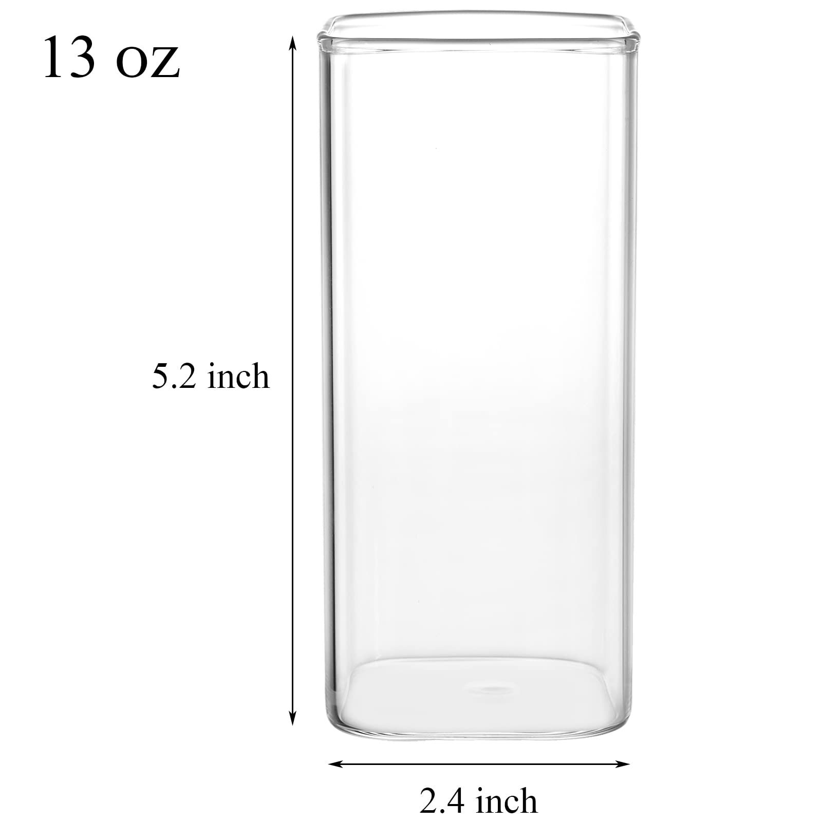 Coloch 6 Pack 13 Oz Drinking Glasses, Square Highball Water Glasses Thin Glass Tumbler Bar Glassware for Wine, Cocktail, Coffee, Milk, Lead-Free Dishwasher Safe