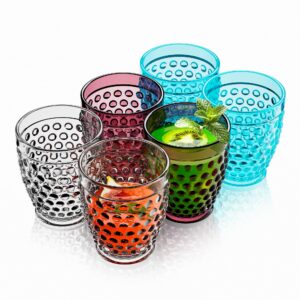 omita hobnail drinking glasses set of 6-13.32 oz vintage embossed tall wine glass - perfect for beverages, juice - crystal drink glassware set for dinner parties, bar & restaurant