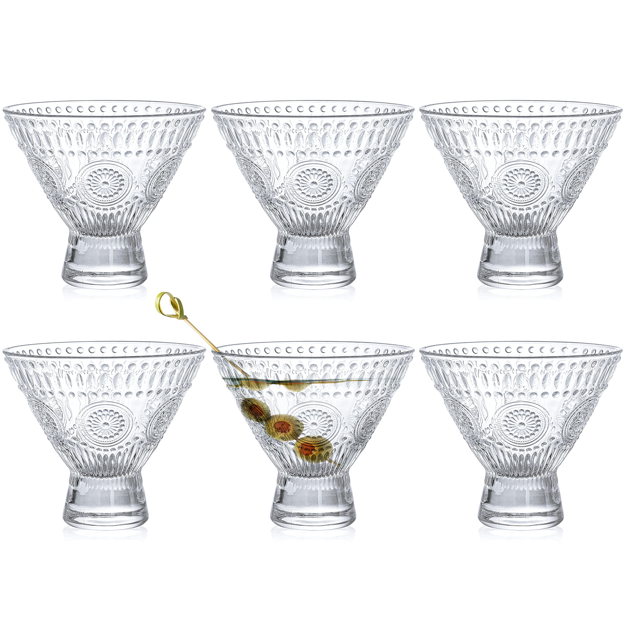 Kingrol 6 Pack Stemless Martini Glasses, Cocktail Glasses, 8 oz Glass Dessert Bowls, Mini Trifle Bowls, Perfect Glassware for Home Bar, Restaurant, Party