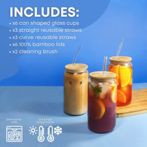 6 Pcs Glass Cups With Lids And Straws, 16oz Glassware Sets, Trending Ice Coffee Cup, Cute Mugs, Sublimation Cups, Coffee Bar Accessories, Tiktok Trend Items, House Warming Gifts New Home, Can Glasses