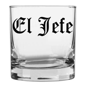 spotted dog company printed 11oz whiskey glass - el jefe - the boss - old tyme, national boss day gifts best boss ever funny