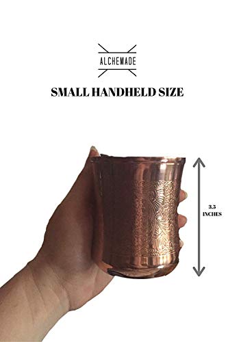 Alchemade 100% Pure Copper Mint Julep Tumbler Cups - 12 Oz Derby Cups With Etched Floral Design For Mint Juleps, Cocktails, Or Your Favorite Beverage - Keeps Drinks Colder, Longer