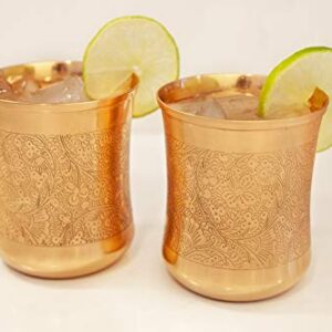 Alchemade 100% Pure Copper Mint Julep Tumbler Cups - 12 Oz Derby Cups With Etched Floral Design For Mint Juleps, Cocktails, Or Your Favorite Beverage - Keeps Drinks Colder, Longer