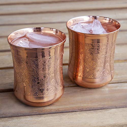 Alchemade 100% Pure Copper Mint Julep Tumbler Cups - 12 Oz Derby Cups With Etched Floral Design For Mint Juleps, Cocktails, Or Your Favorite Beverage - Keeps Drinks Colder, Longer