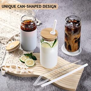 20 OZ Glass Cups with Bamboo Lids and Straws - Beer Can Shaped Drinking Glasses with Silicone Protective Sleeve Set, Iced Coffee Glasses, Cute Tumbler Cup for Water, Smoothie, Boba Tea, Gift - 2 Pack