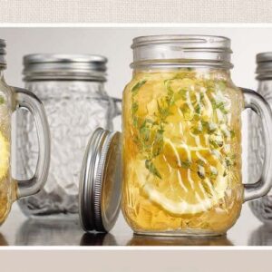 Glaver's Mason Jar Cups 16Oz – Set of 4 Mason Jars with Lids and Handles – Hammered Style Large Mason Cups for Parties, Dinner, Home, Lemonade, Smoothies, Cocktails, Drinks - Dishwasher Safe.