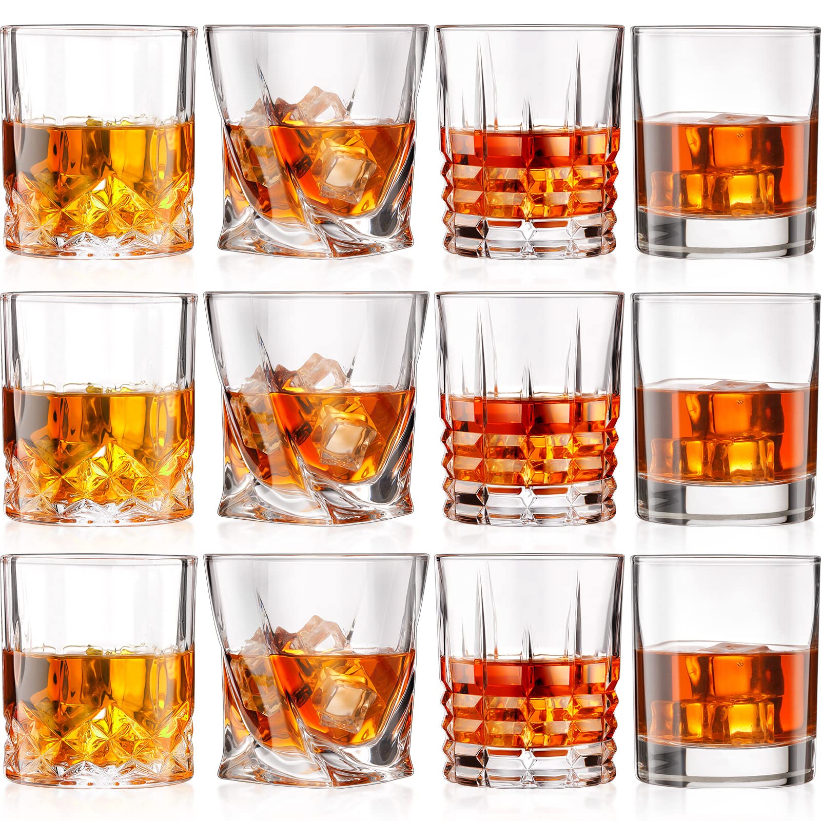 Mimorou 12 Pieces Whiskey Glasses 10 oz Old Fashioned Glasses Bourbon Rocks Cocktail Bar Whiskey Glasses for Men