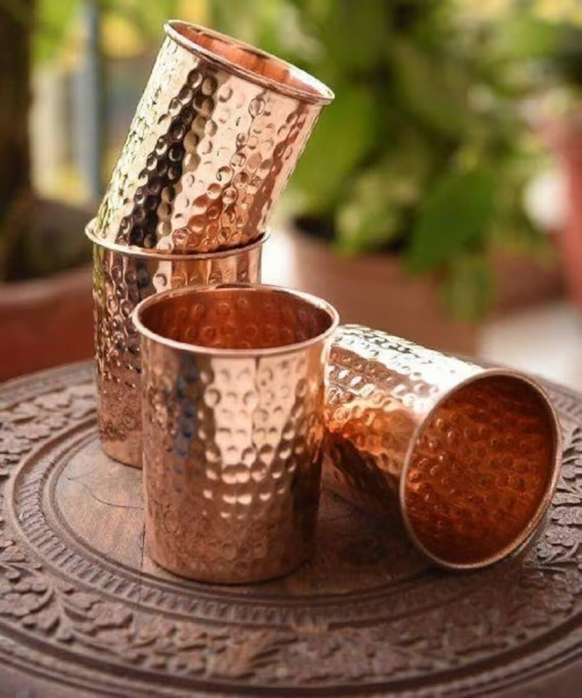 2 Activelife Hammered Design Pure Copper Tumbler Set of 4 | Drinking Water with Copper Cups | Premium Quality Copper Tumblers for Home, Office, Hotel, Travel, and Gifting - Each 10.08 Ounce