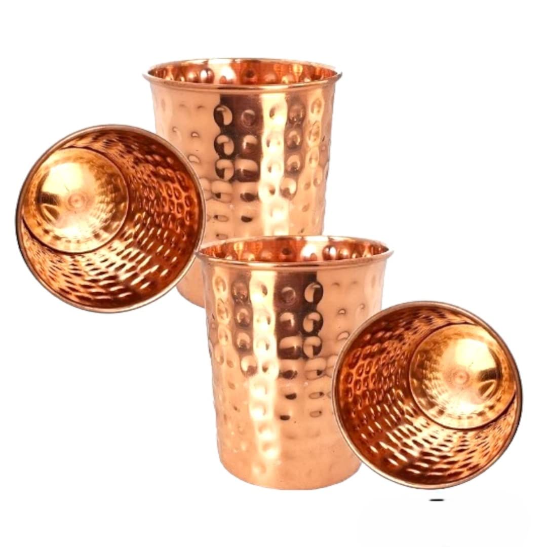 2 Activelife Hammered Design Pure Copper Tumbler Set of 4 | Drinking Water with Copper Cups | Premium Quality Copper Tumblers for Home, Office, Hotel, Travel, and Gifting - Each 10.08 Ounce