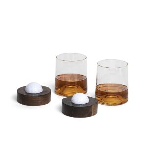 JEM GLASS Personalized golf coaster and whiskey glasses: Golf accessories for men and women golfers; Cool holiday basket for men and women that golf (2 Glasses, Not Personalized)