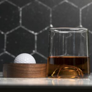 JEM GLASS Personalized golf coaster and whiskey glasses: Golf accessories for men and women golfers; Cool holiday basket for men and women that golf (2 Glasses, Not Personalized)