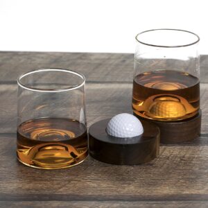 JEM GLASS Personalized golf coaster and whiskey glasses: Golf accessories for men and women golfers; Cool holiday basket for men and women that golf (2 Glasses, Not Personalized)