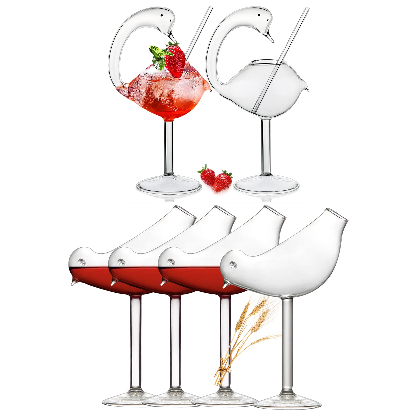 Bundle - Swan Cocktail Glass Set of 2 and Bird Glasses Set of 4 Margarita Glass Martini Glasses Suitable for Cocktail, Wine, Martini, Tequila