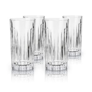 Viski Reserve Milo Crystal Highball Glasses - European Crafted Collins Glasses Set of 4-14oz Cocktail Glass for Wedding or Anniversary and Special Occasions Gift Ideas