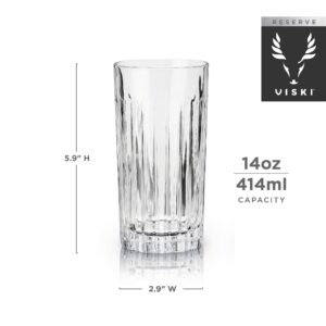 Viski Reserve Milo Crystal Highball Glasses - European Crafted Collins Glasses Set of 4-14oz Cocktail Glass for Wedding or Anniversary and Special Occasions Gift Ideas