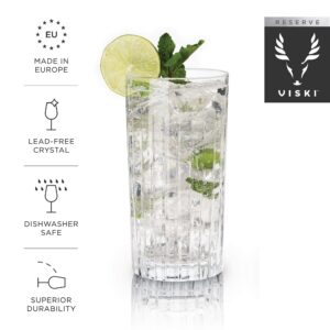 Viski Reserve Milo Crystal Highball Glasses - European Crafted Collins Glasses Set of 4-14oz Cocktail Glass for Wedding or Anniversary and Special Occasions Gift Ideas