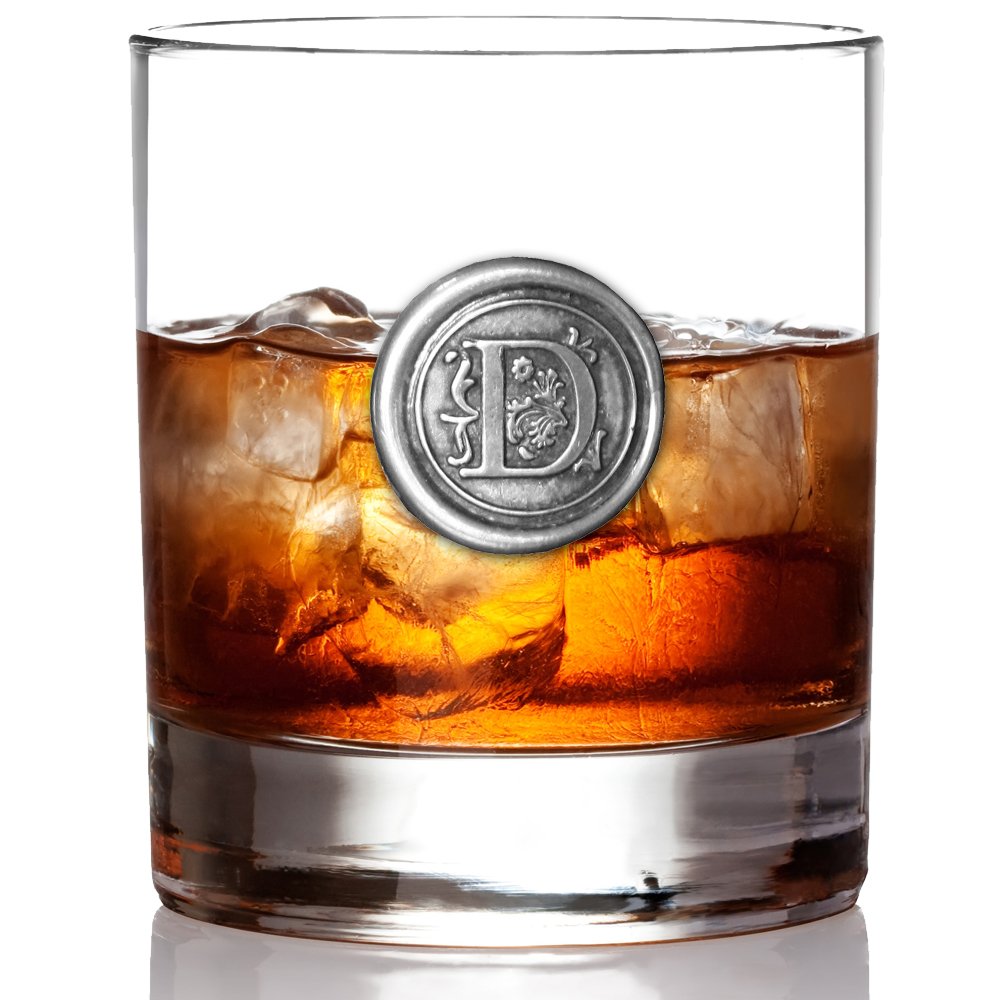 English Pewter Company 11oz Old Fashioned Whiskey Rocks Glass With Monogram Initial - Unique Gifts For Men - Personalized Gifts With Your Choice of Initial (D) MON104