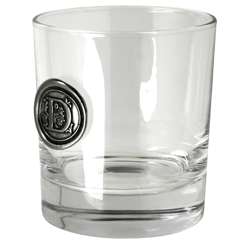 English Pewter Company 11oz Old Fashioned Whiskey Rocks Glass With Monogram Initial - Unique Gifts For Men - Personalized Gifts With Your Choice of Initial (D) MON104