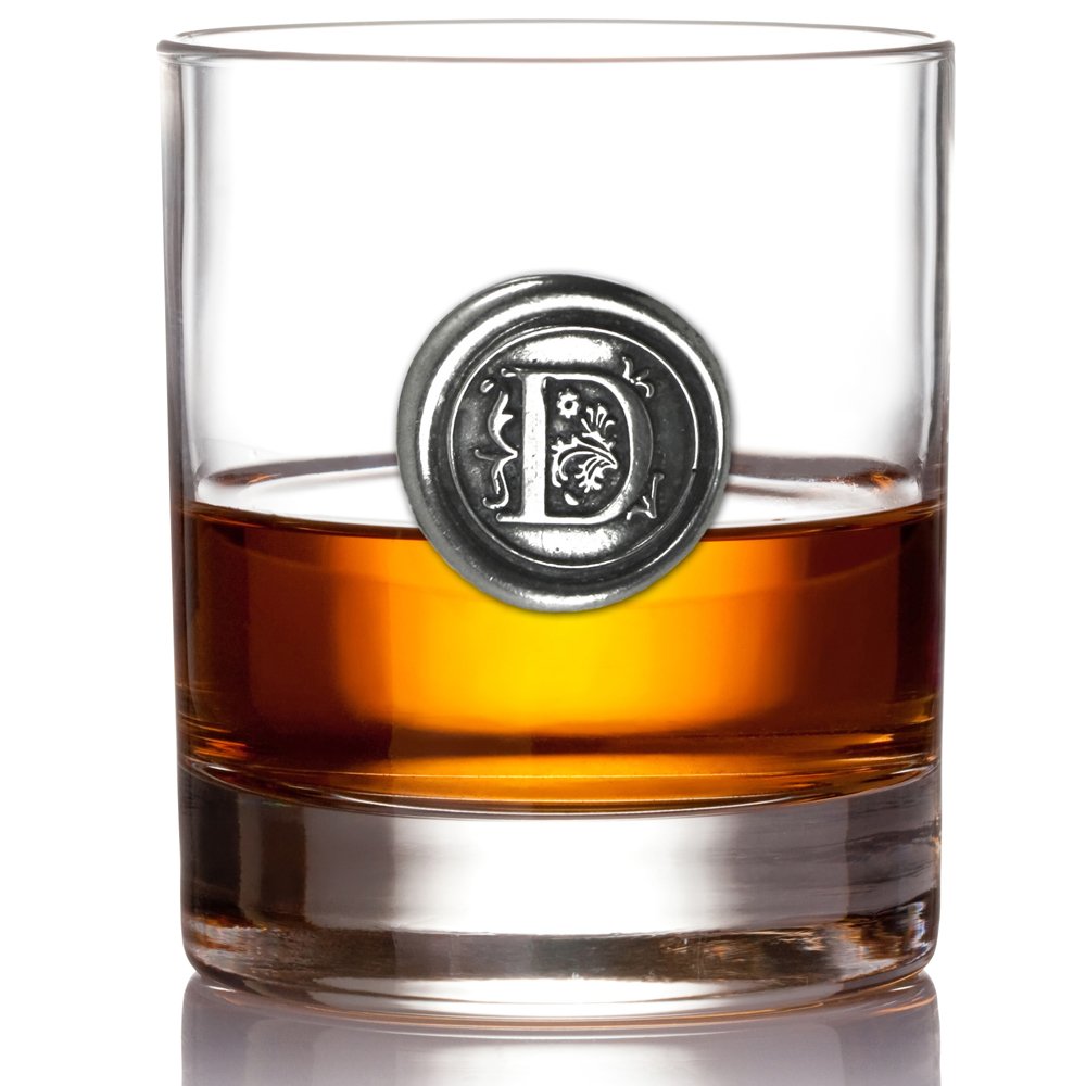 English Pewter Company 11oz Old Fashioned Whiskey Rocks Glass With Monogram Initial - Unique Gifts For Men - Personalized Gifts With Your Choice of Initial (D) MON104