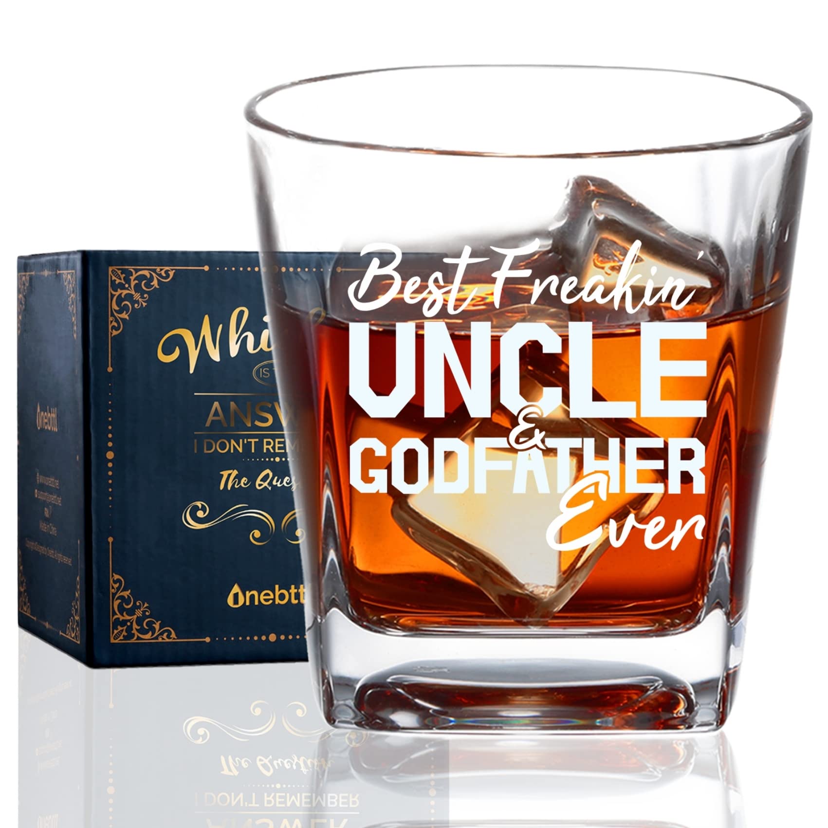 Onebttl Godfather Gifts, Whiskey Glass Funny Gift Idea for The Best Godfather for Proposal, Christmas, Birthday, Box and Greeting Card Included - THE MAN THE MYTH THE LEGEND