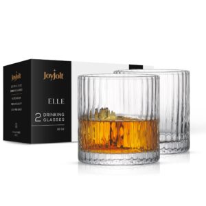 joyjolt fluted whiskey glasses – elle 10oz short drinking glasses. 2 ribbed scotch glasses. gin and tonic glasses, cocktail glasses, juice tumblers & water glasses. vintage style drinking glasses