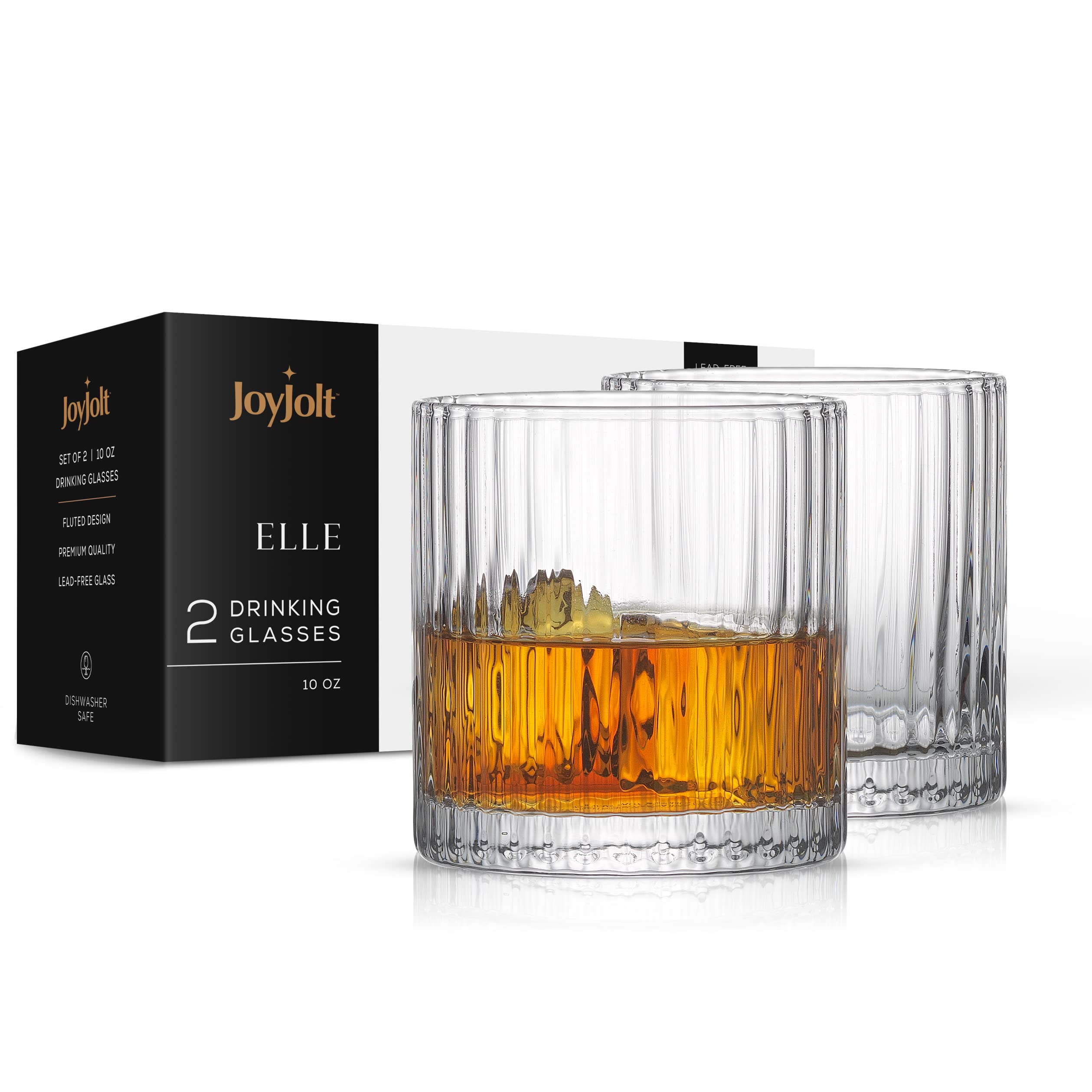 JoyJolt Fluted Whiskey Glasses – ELLE 10oz Short Drinking Glasses. 2 Ribbed Scotch Glasses. Gin and Tonic Glasses, Cocktail Glasses, Juice Tumblers & Water Glasses. Vintage Style Drinking Glasses