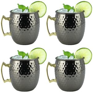 arora moscow mule mug, set of 4 black hammered, durable for home dining, max capacity 20oz, 3.7" d x 3.9" h (6014506)