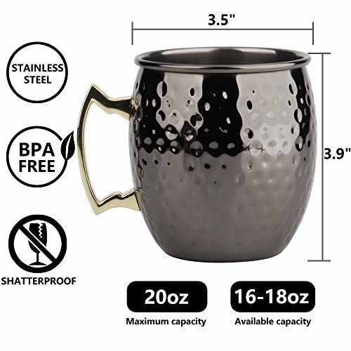 Arora Moscow Mule Mug, Set of 4 Black Hammered, Durable for Home Dining, Max Capacity 20oz, 3.7" D x 3.9" H (6014506)