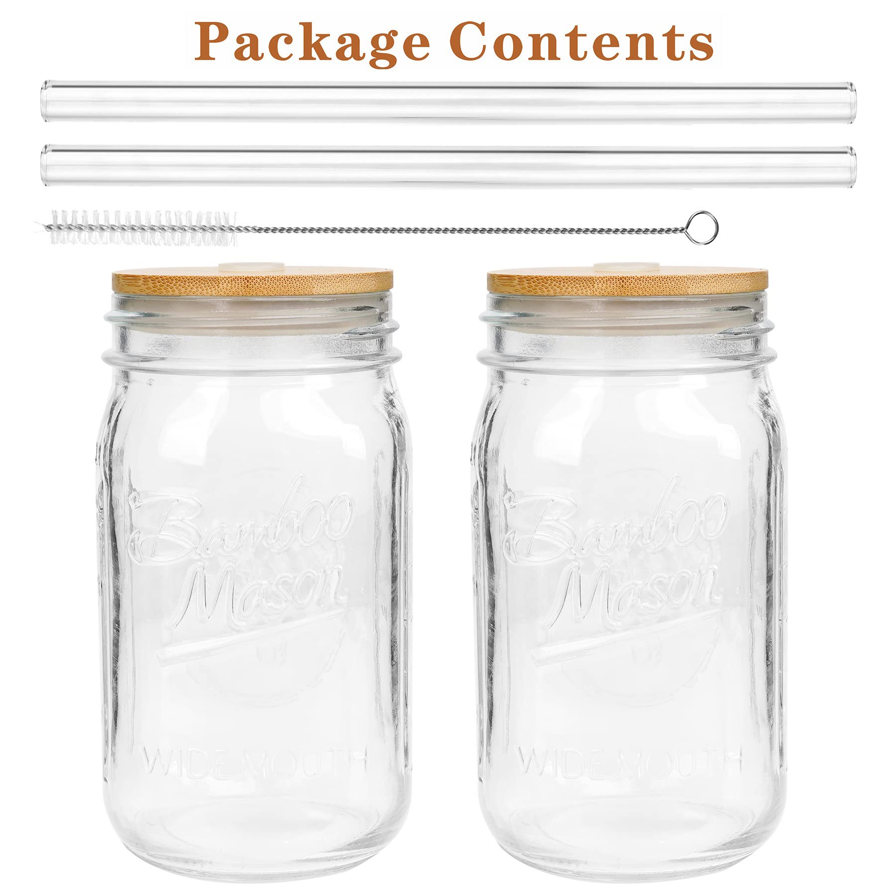 ANOTION Mason Jar with Lid and Straw, 32oz Wide Mouth Boba Cup Reusable Drinking Glasses Tumbler Smoothie Water Bottles for Iced Coffee Margaritas Ice Cream Juice Cocktail Travel Office Home