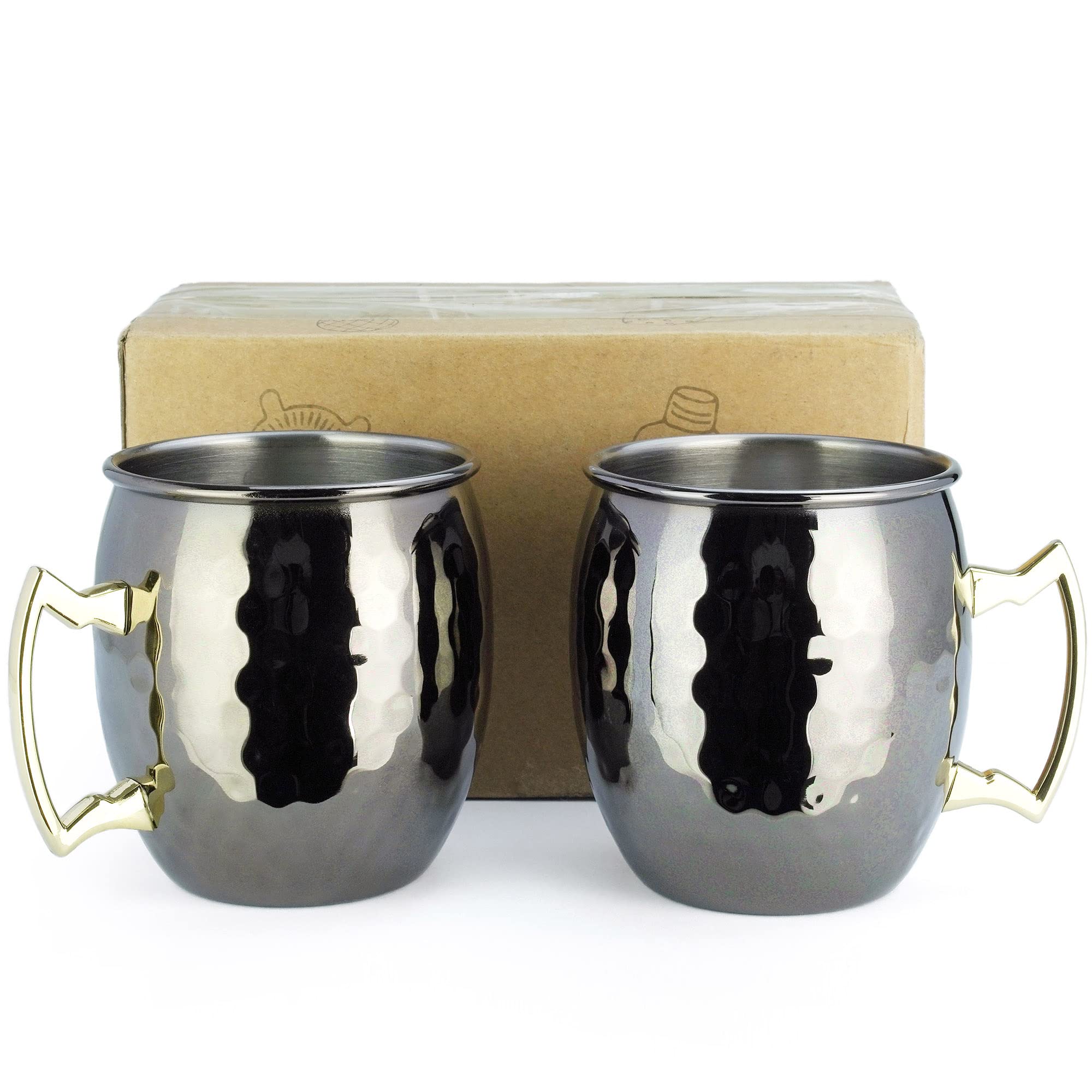 PG Moscow Mule Mugs - Large Size 19 ounces - Set of 2 Cups - Stainless Steel Lining - Honeycomb Pattern Finish - Brass Handle - 3.7 inches Diameter x 4 inches Tall