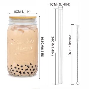 ANOTION Mason Jar with Lid and Straw, 32oz Wide Mouth Boba Cup Reusable Drinking Glasses Tumbler Smoothie Water Bottles for Iced Coffee Margaritas Ice Cream Juice Cocktail Travel Office Home