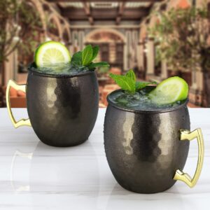 PG Moscow Mule Mugs - Large Size 19 ounces - Set of 2 Cups - Stainless Steel Lining - Honeycomb Pattern Finish - Brass Handle - 3.7 inches Diameter x 4 inches Tall