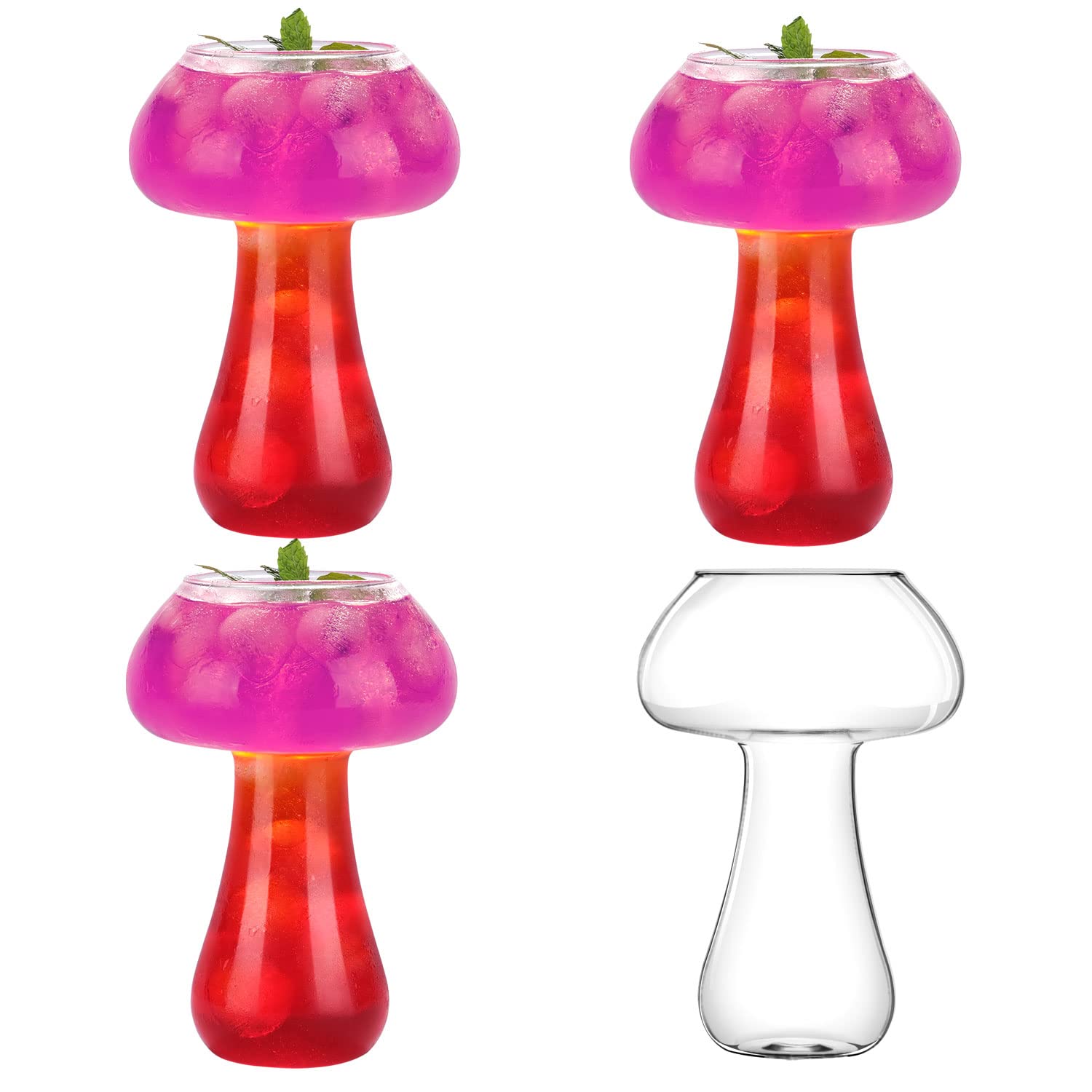 WHJY Mushroom Glass Cups, Creative Cocktails Glasses Mushroom Cup, Wine glass,Glass Goblet Drink Cup, Fun Martini Glasses 4 pack for Bar