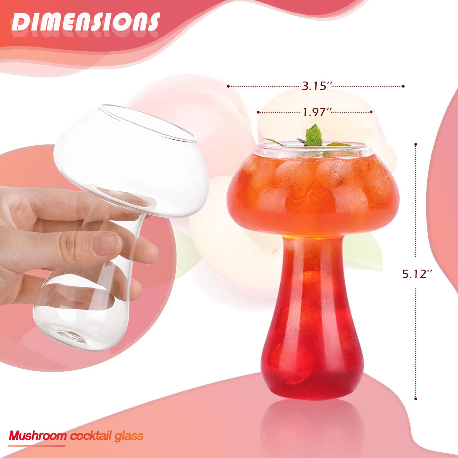 WHJY Mushroom Glass Cups, Creative Cocktails Glasses Mushroom Cup, Wine glass,Glass Goblet Drink Cup, Fun Martini Glasses 4 pack for Bar