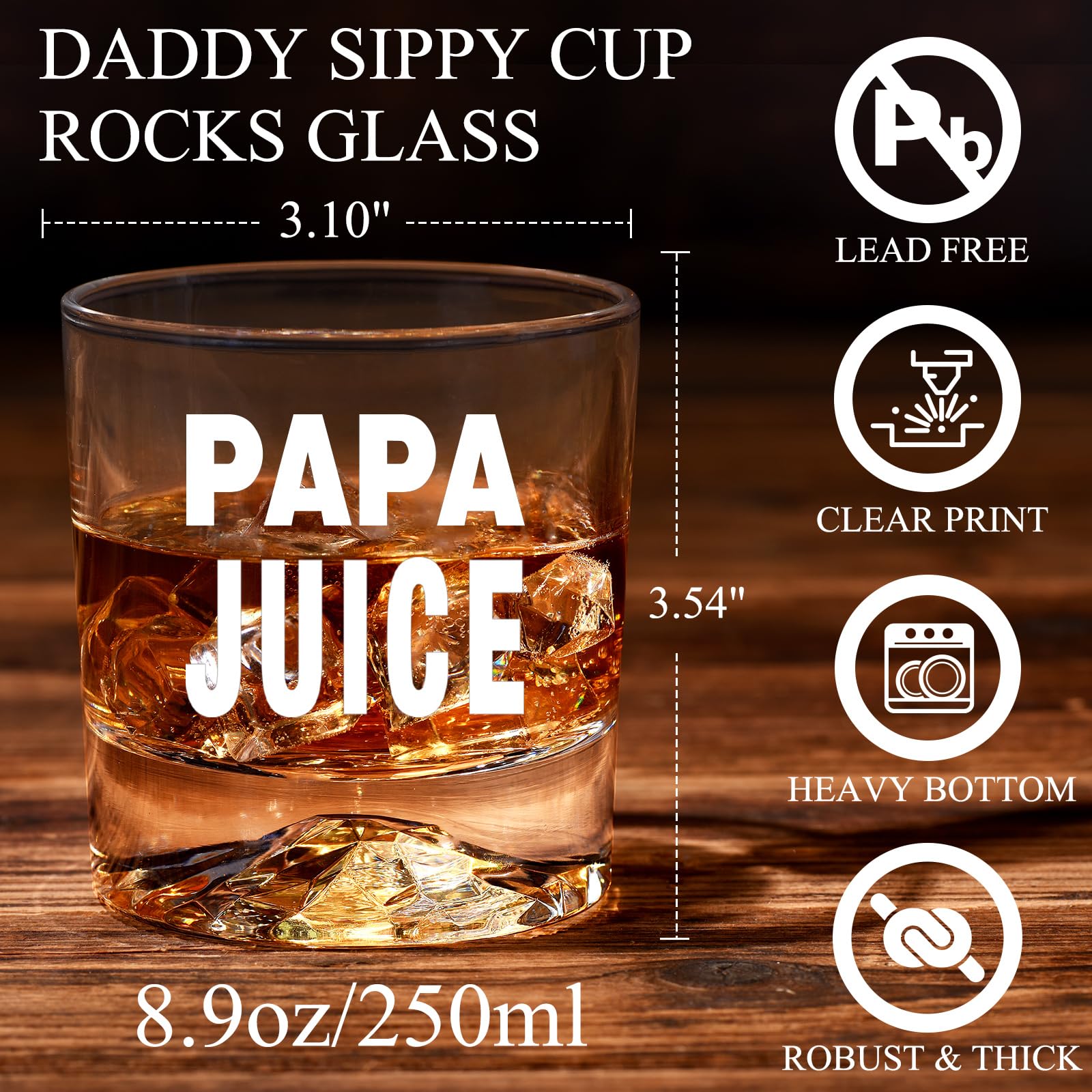 PONPUR "PAPA Juice Whiskey Glass Fathers Day, Funny Dad Birthday Gifts for Men Dad Grandpa Papa, Unique Gift from Daughter Son Kids, Cool Gag Bourbon Gift Ideas, Christmas Stocking Stuffers