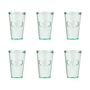 amici home rooster hiball glass | 16 oz | italian made, recycled glass with green tint | drinking glass with embossed design for water, juice, cocktails (set of 6)