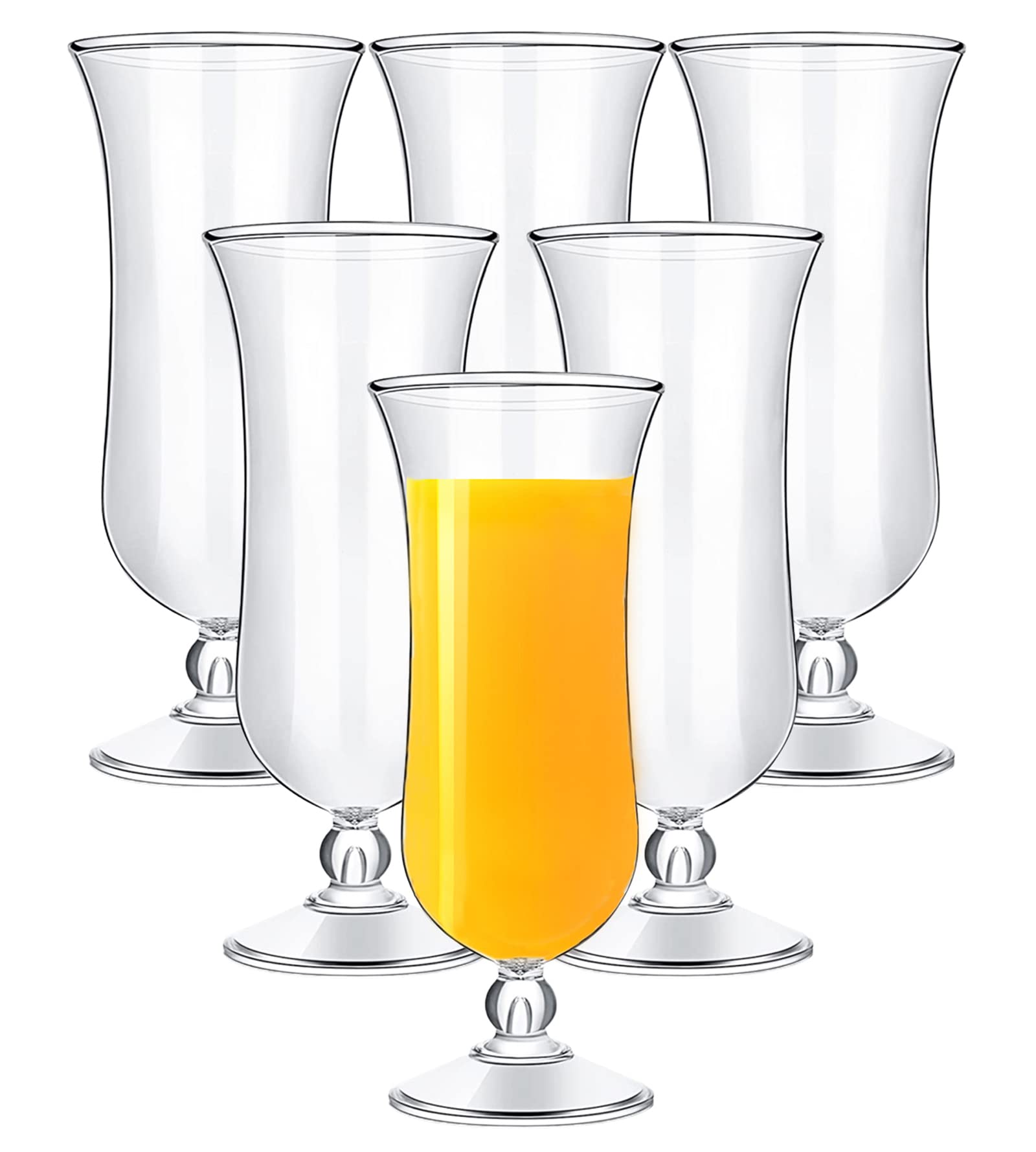 Cheardia 6 Pack Plastic Hurricane Glass, 13.5 oz Pina Colada Glasses Break-Resistant Clear Tulip Drinking Cups for Juices, Cocktails, Full-Bodied Beer, Tropical Drinks, Water, Beverages