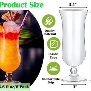 Cheardia 6 Pack Plastic Hurricane Glass, 13.5 oz Pina Colada Glasses Break-Resistant Clear Tulip Drinking Cups for Juices, Cocktails, Full-Bodied Beer, Tropical Drinks, Water, Beverages