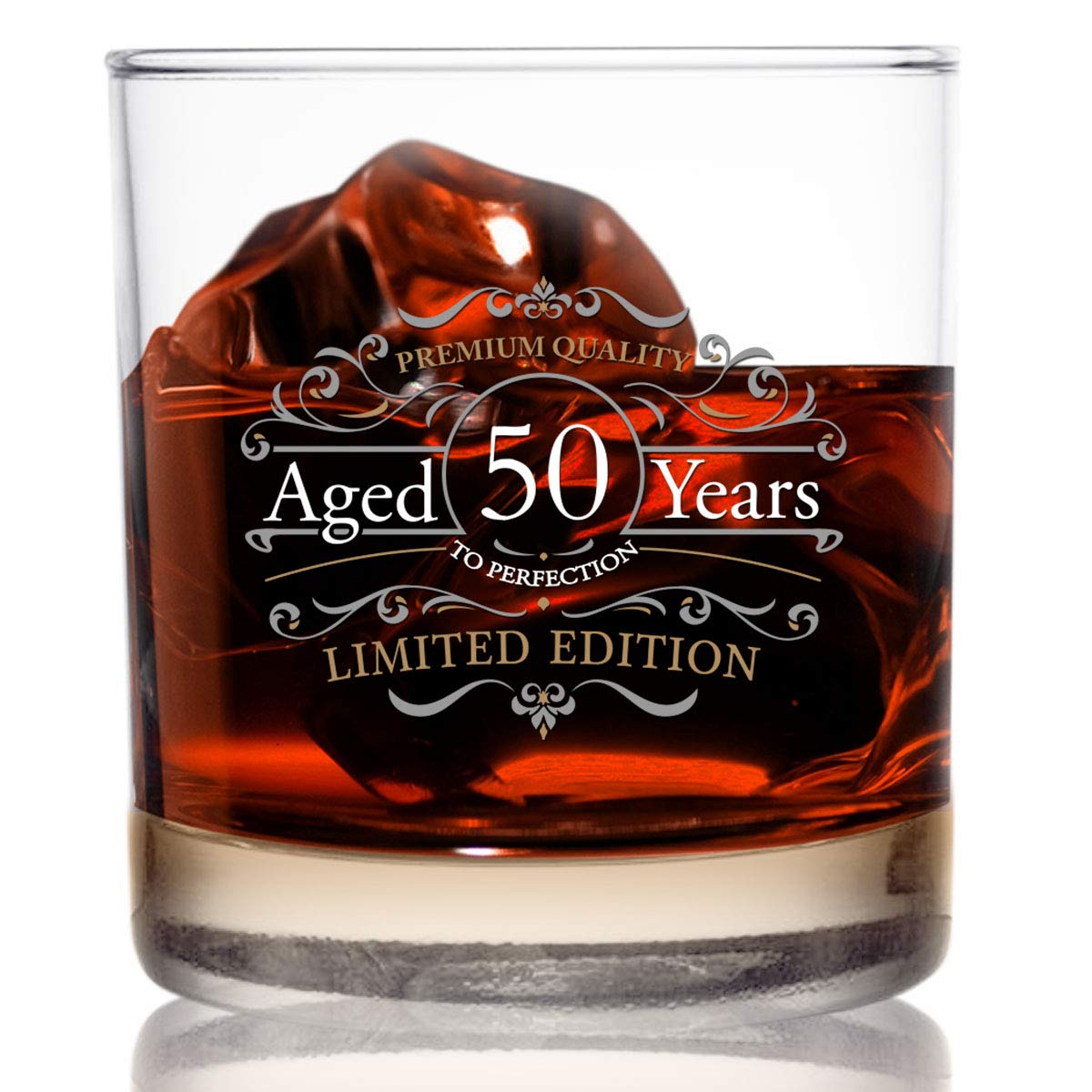 Vintage Edition Birthday Whiskey Scotch Glass (50th Anniversary) 11 oz- Vintage Happy Birthday Old Fashioned Whiskey Glasses for 50 Year Old- Classic Lowball Rocks Glass- Birthday, Reunion Gift