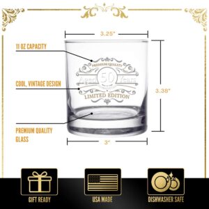 Vintage Edition Birthday Whiskey Scotch Glass (50th Anniversary) 11 oz- Vintage Happy Birthday Old Fashioned Whiskey Glasses for 50 Year Old- Classic Lowball Rocks Glass- Birthday, Reunion Gift