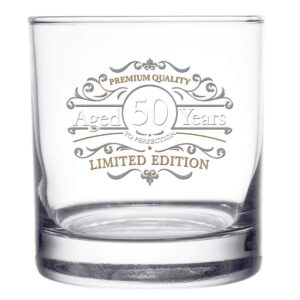 Vintage Edition Birthday Whiskey Scotch Glass (50th Anniversary) 11 oz- Vintage Happy Birthday Old Fashioned Whiskey Glasses for 50 Year Old- Classic Lowball Rocks Glass- Birthday, Reunion Gift