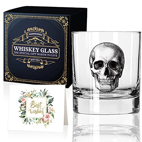 AGMdesign Skeleton Skull Whiskey Glass, Halloween Whiskey Glass, Fathers Day Gift for Men, Husband, Dad, Brother, Best Friend