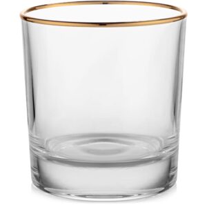 Whiskey Glasses Set of 4 Simple Design with 24K Gold Rim | Bar Glasses | Old Fashioned Tumblers | Lowball Glasses | Rocks Glasses | Standard12 OZ Drinking Glass