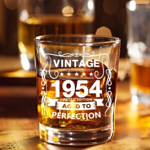 Old Fashioned Glasses-1954-Vintage 1954 Old Time Information 10.25oz Whiskey Rocks Glass -70th Birthday Aged to Perfection - 70 Years Old Gifts Bourbon Scotch Lowball Old Fashioned-1PCS